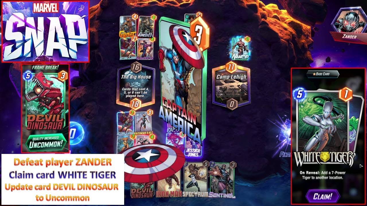 Marvel Snap - Win against player ZANDER - Claim base card WHITE TIGER ...