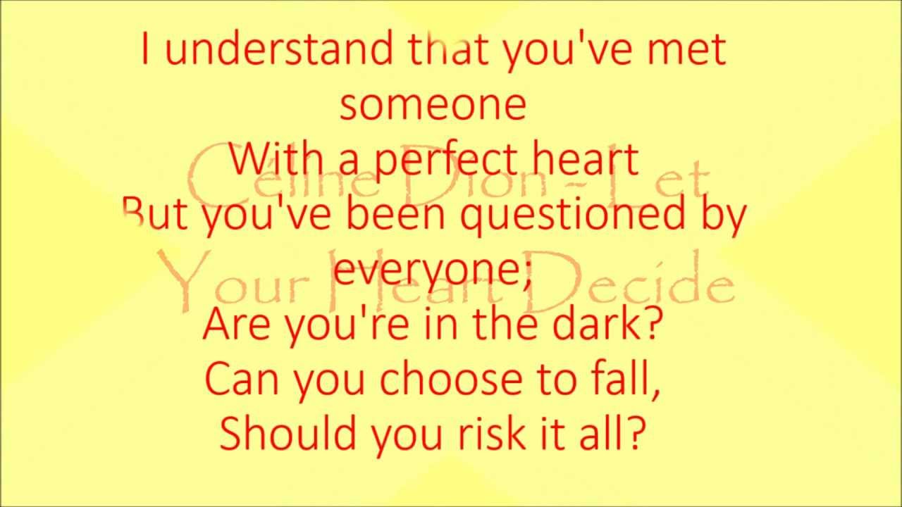 Céline dion - Let Your Heart Decide (lyrics) - YouTube