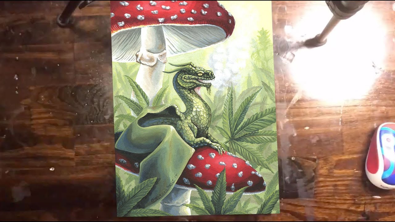 Speed Painting of a Green Dragon on a Toadstool - YouTube