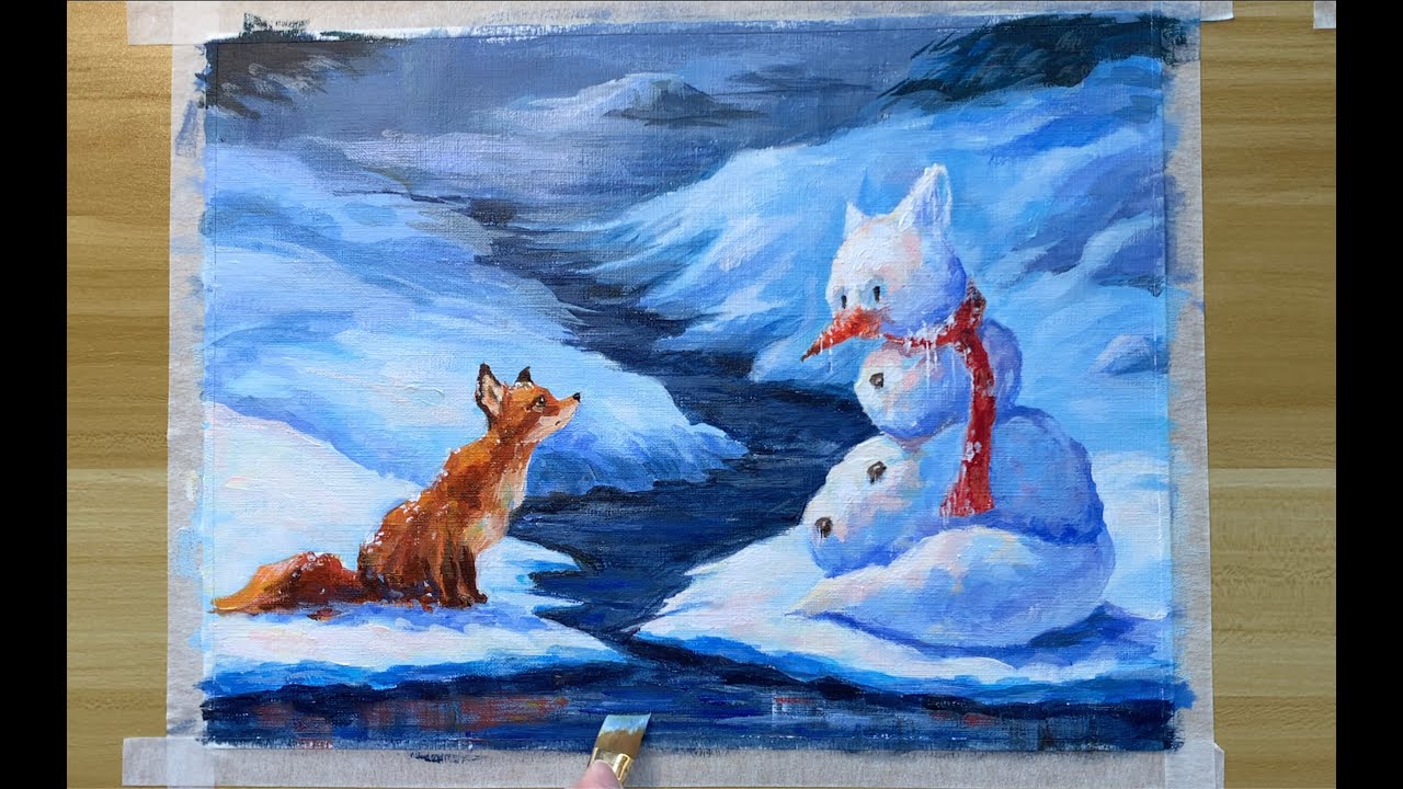 How to Paint Snow Scene "Fox and Snow Fox"/Winter Acrylic Painting ...