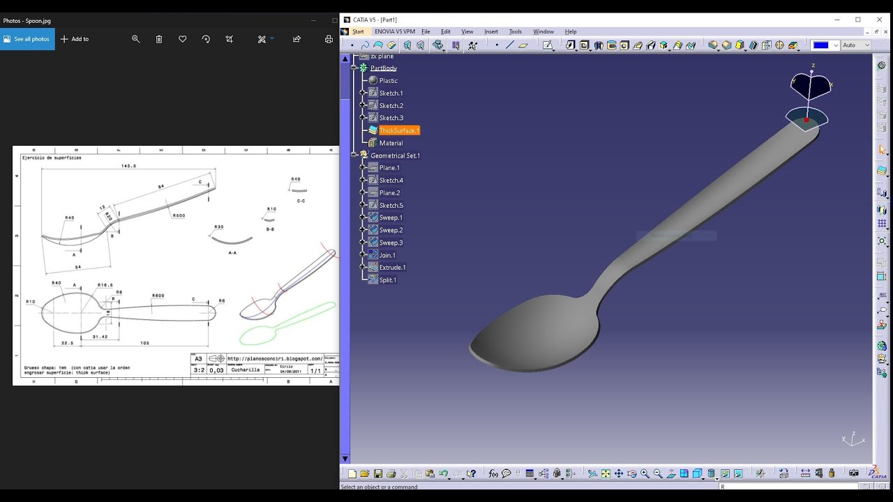 CATIA V5 - SURFACE TUTORIAL | MODELLING A SPOON - YouTube