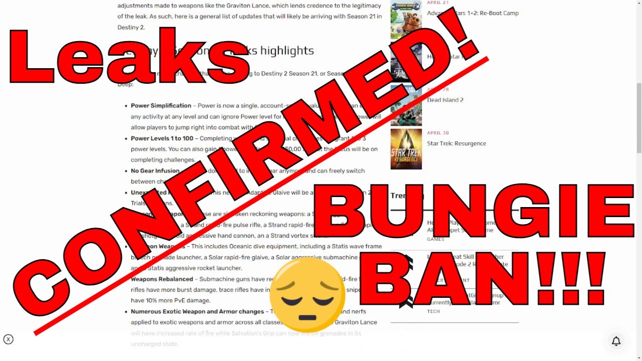 Destiny 2 Season 21 LEAKS CONFIRMED! Bungie BAN! and accusations ...