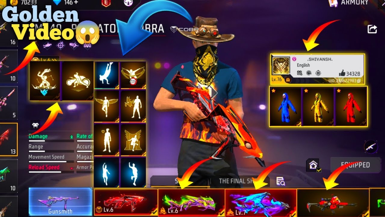 Free Fire Golden Elite Pass Collection Video 😱 Push-up Emote Video ...