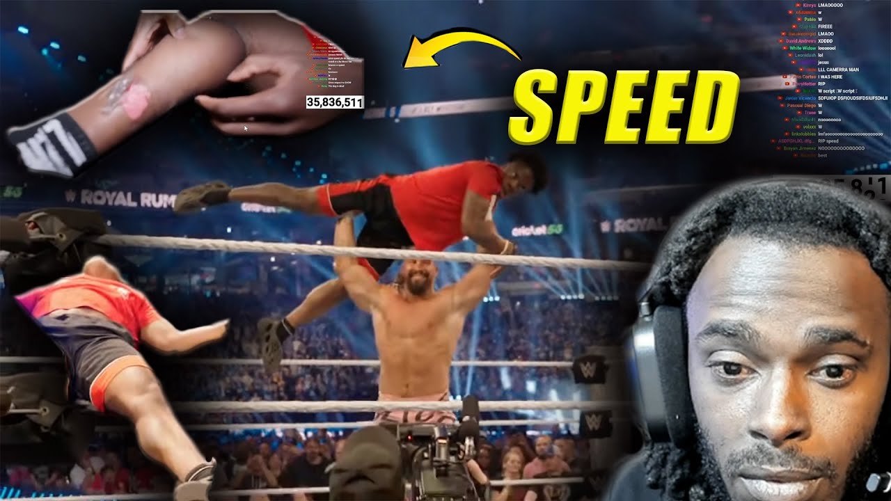 IShowSpeed Almost breaks his leg after getting thrown over the ropes ...