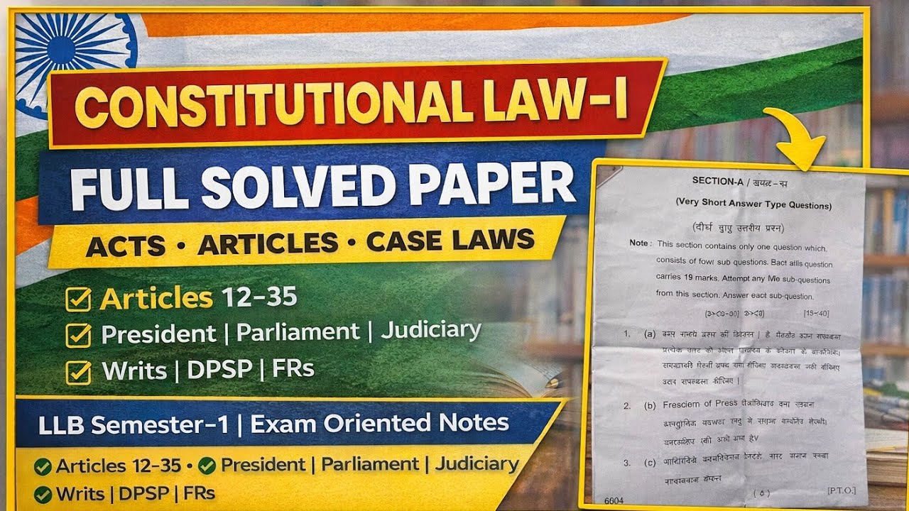 Constitutional Law–I Solved Paper | संविधान विधि–I | Complete Exam ...