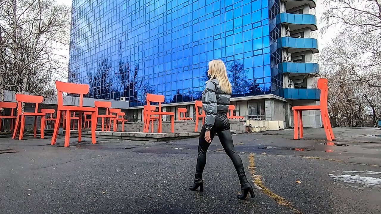 Shopping in pvc puffer and leather jacket. - YouTube