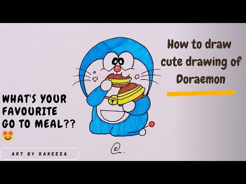 How to draw Doraemon eating Dora cakes | how to draw cute drawing of ...
