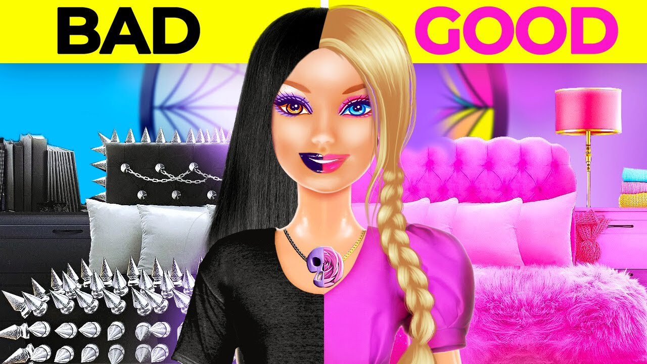 PINK vs BLACK ROOM MAKEOVER 🩷Good vs Bad One Colored | Wednesday vs ...