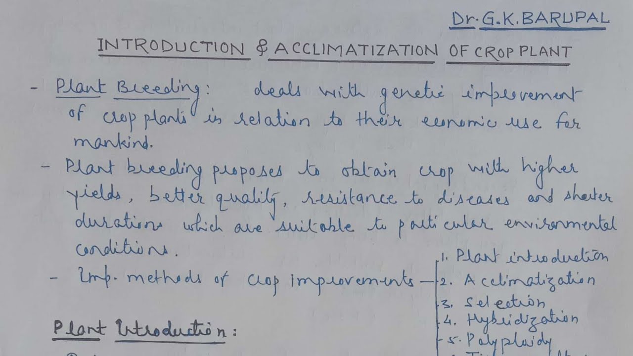 Introduction & Acclimatization of Crop Plants || Dr. Govind Kumar ...