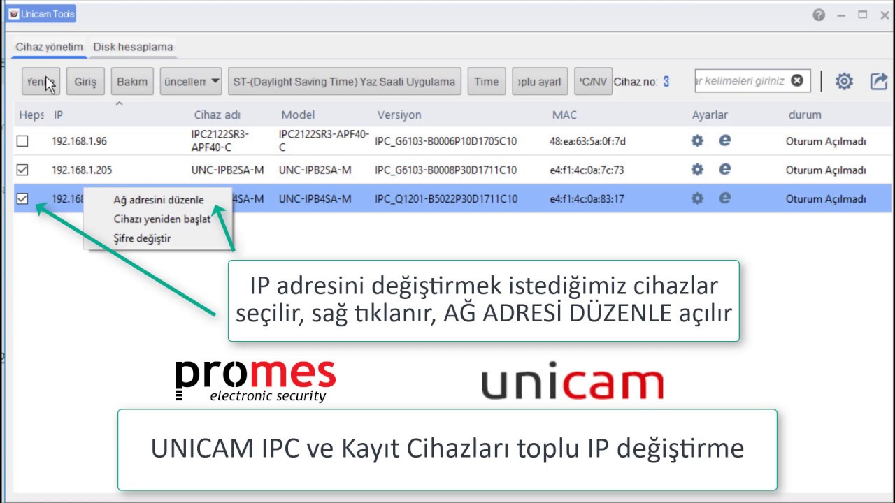 UNICAM IP Kamera ve Kayıt Cihazları toplu IP değiştirme - YouTube