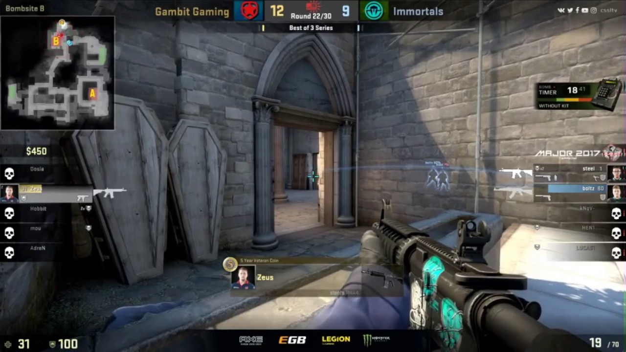 Gambit vs Immortals Zeus clutch round PGL Major Kraków 2017 DAY 5 - YouTube