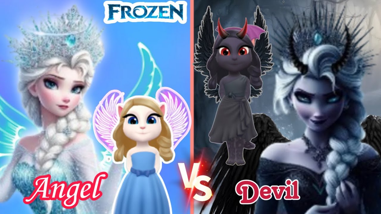 My talking angela 2 Frozen Angel Angela vs Devil Angela cosplay - YouTube