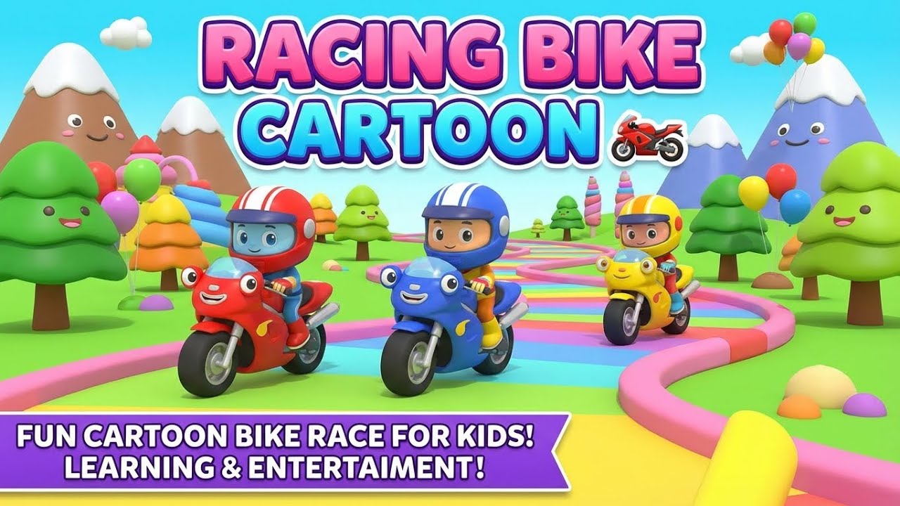 Racing Bike Cartoon 🏍️ | Fun Cartoon Bike Race for Kids | Learning ...