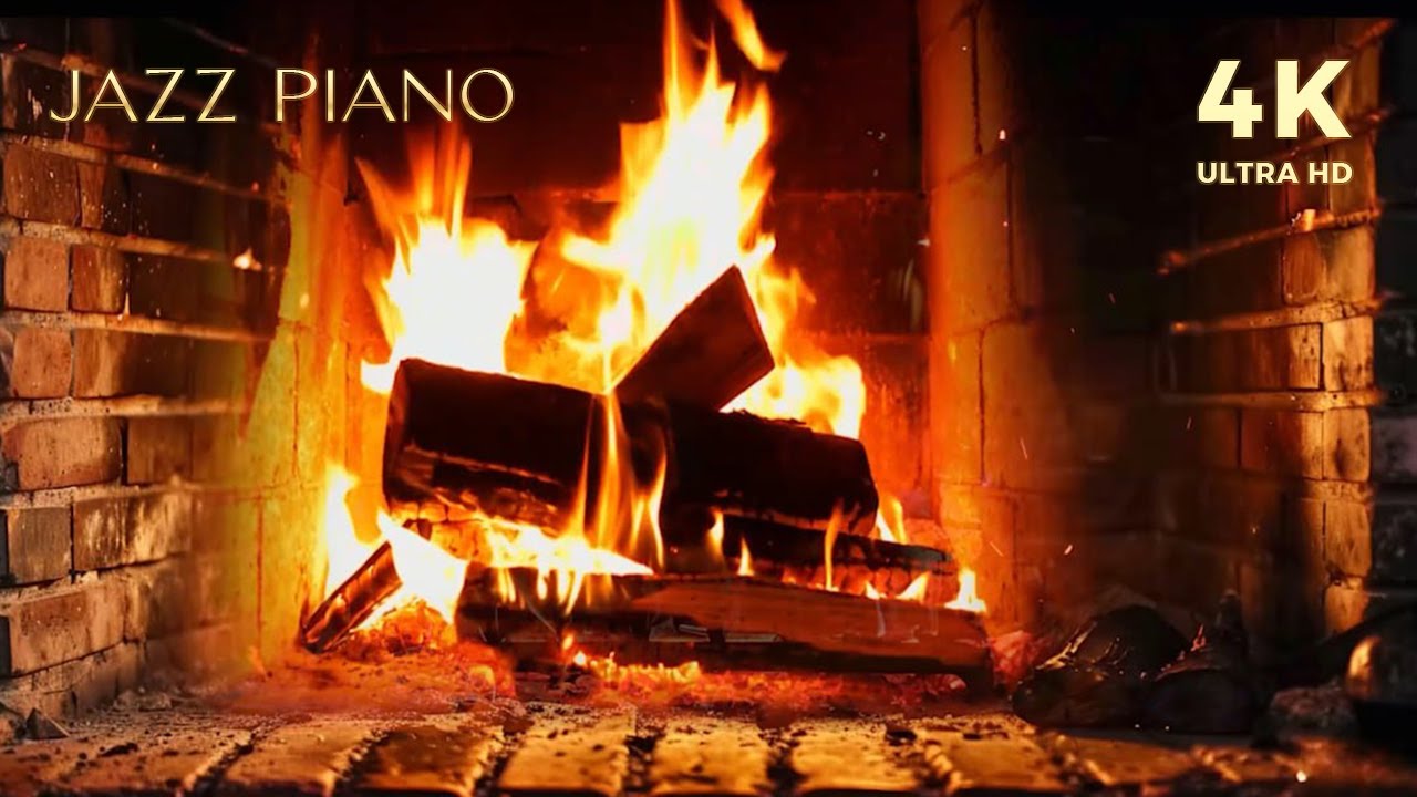 Relaxing Jazz Piano Fireplace 🔥 Fireplace space with gentle, warm Jazz ...