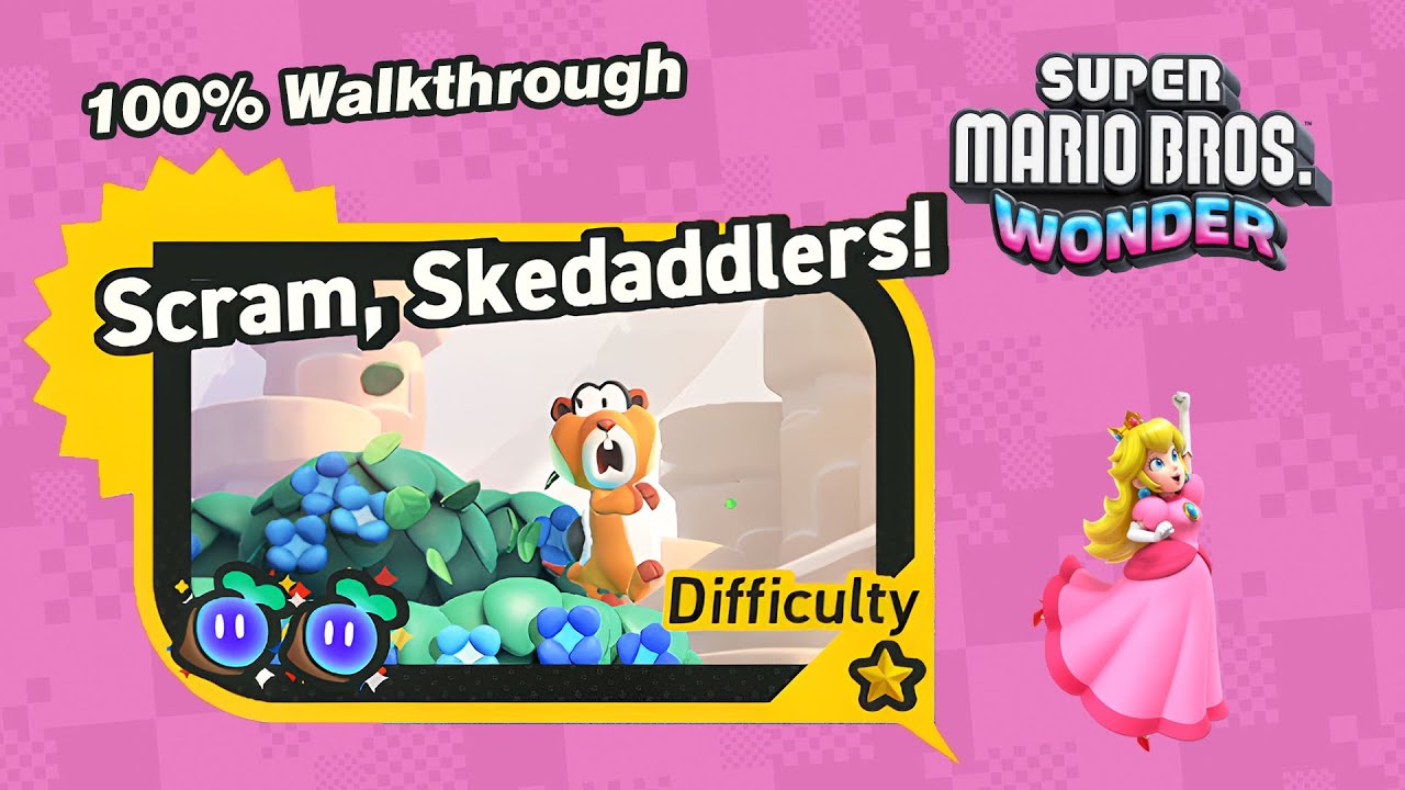 Scram, Skedaddlers Guide - 100% All Wonder Seeds, Flower Coins & Flag - Super Mario Bros Wonder ...