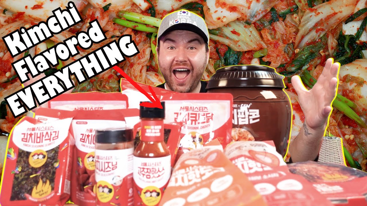 Trying Korea's viral KIMCHI POPCORN, almonds, hot dogs and more! - YouTube