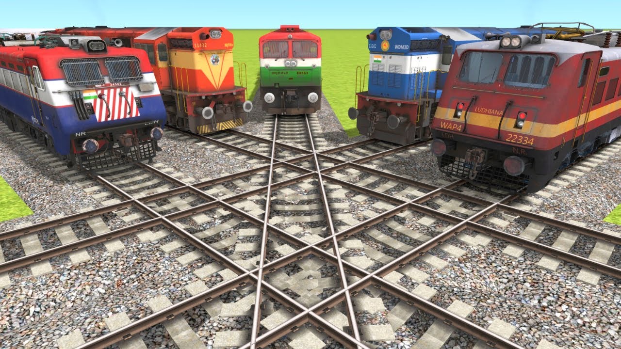 5 LINE BRANCHED RAILROAD CROSSING ON BUMPY RAILWAY TRACKS | Train ...