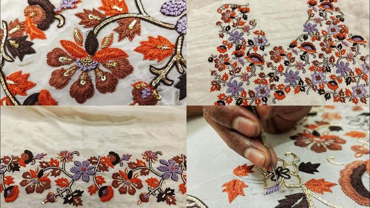 different type of flower design ||embroidery thread flower making basic ...