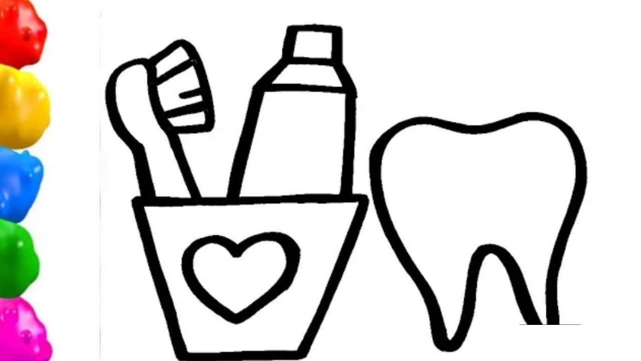 Teeth, Brush and Toothpaste Coloring, Painting and Drawing for kids and ...