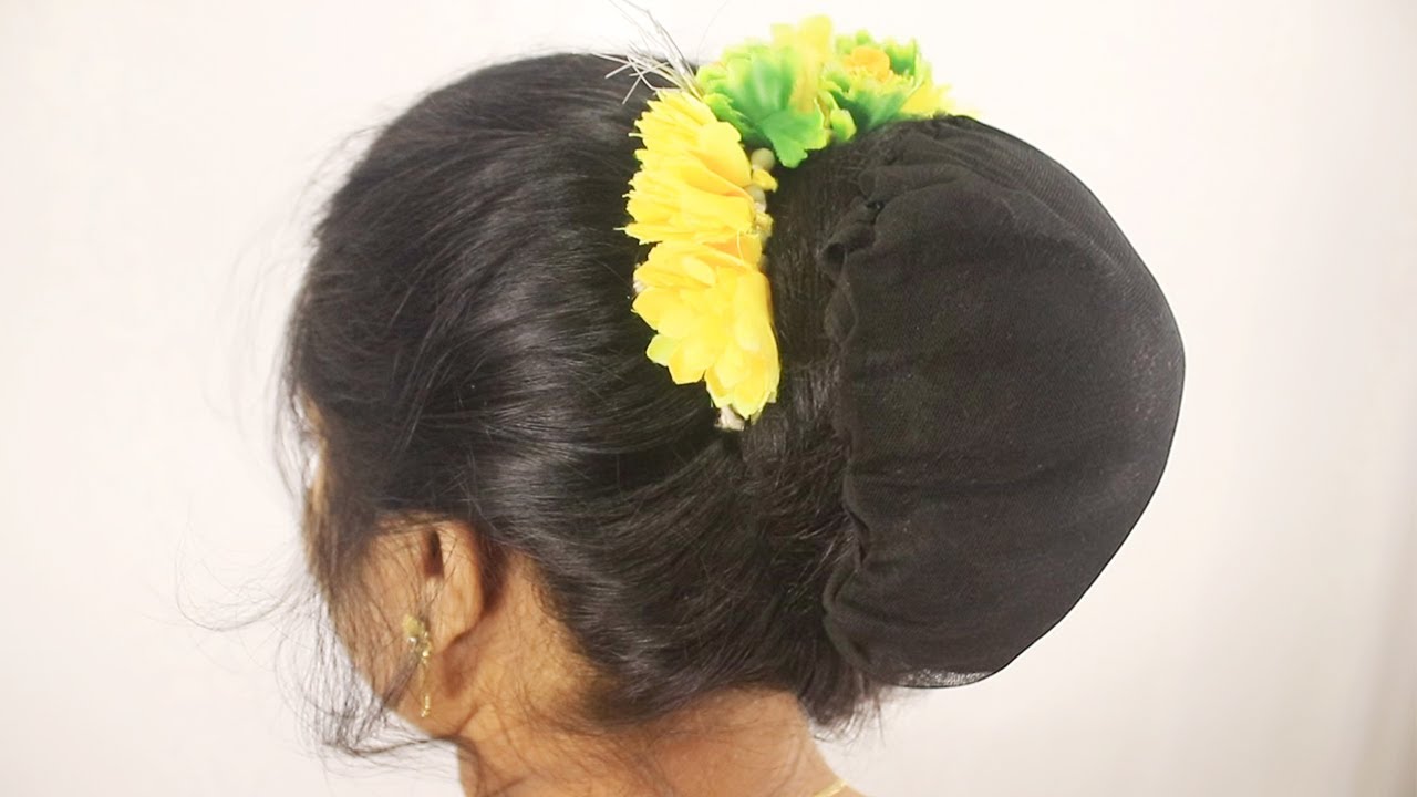 Traditional Decorated Net Hair Bun| Secured Net Hair Bun | How to Wear ...