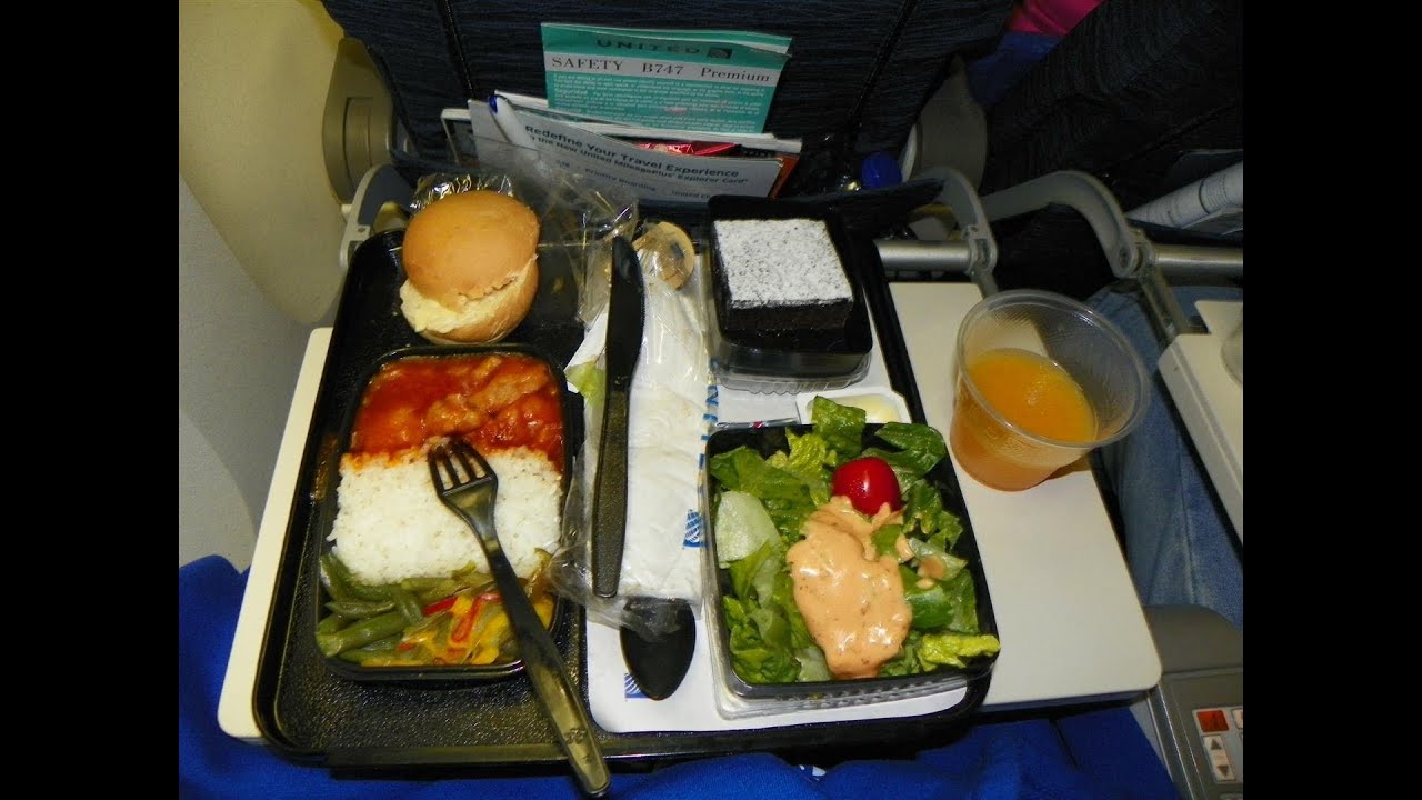 HD United Airlines 747 Food Service HKG-SFO Free Dinner International ...