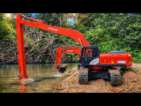 Strong Scale 1/16 : Dual RC Excavator Hitachi Cleaning The Big River ...