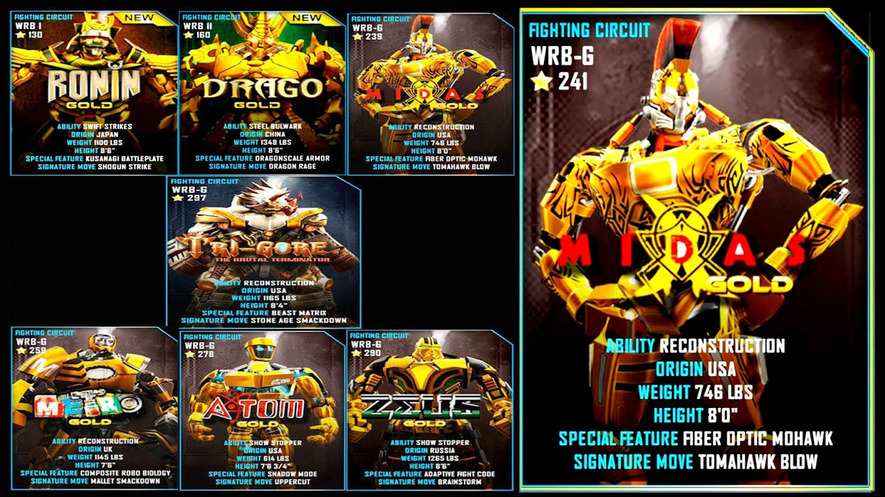 Real Steel WRB RONIN GOLD & DRAGO GOLD & WRB G VS MIDAS GOLD | NEW ...