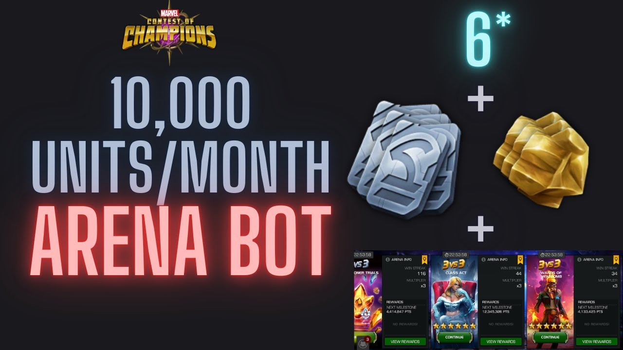 MCOC how to get units fast (10k per month) arena bot - YouTube