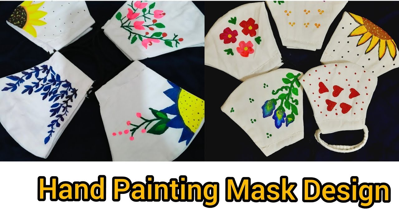 Painting on white face mask design | easy fabric painting | বিভিন্ন ...