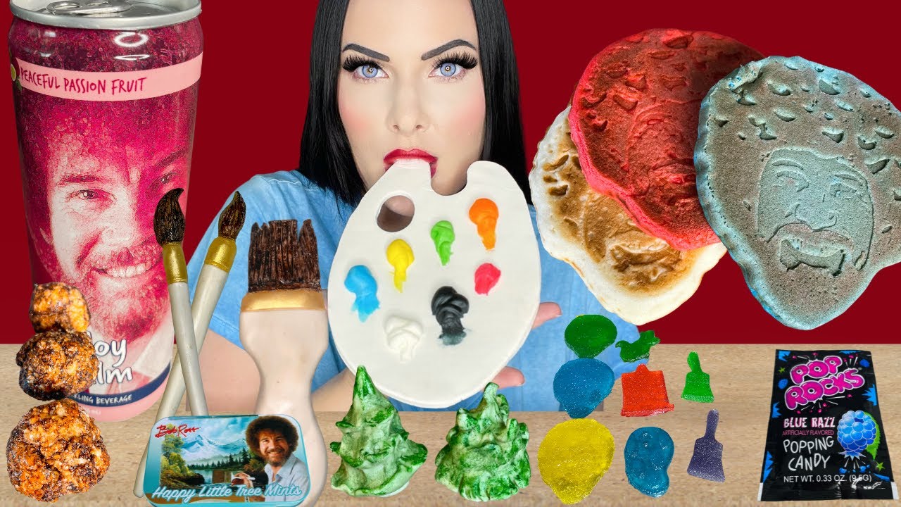 ASMR MUKBANG | BOB ROSS THEMED FOOD, WAFFLES, BOB ROSS JELLIES, HAPPY ...