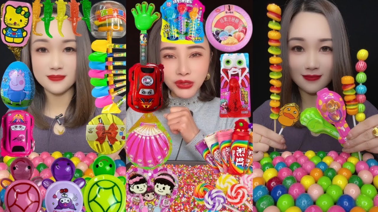 Asmr Colorful candy feast satisfying mukbang with lollipops sugary # ...