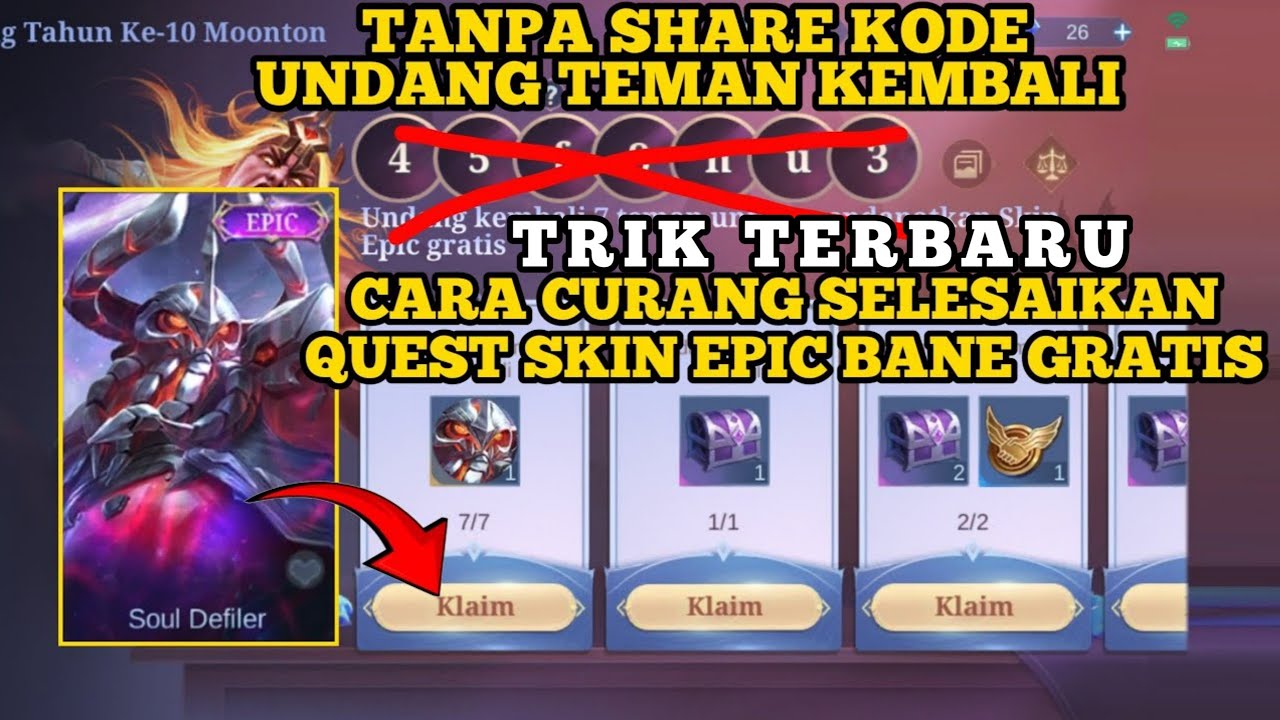 TERBARU! CARA CURANG SELESAIKAN QUEST SKIN EPIC BANE GRATIS TANPA SHARE ...