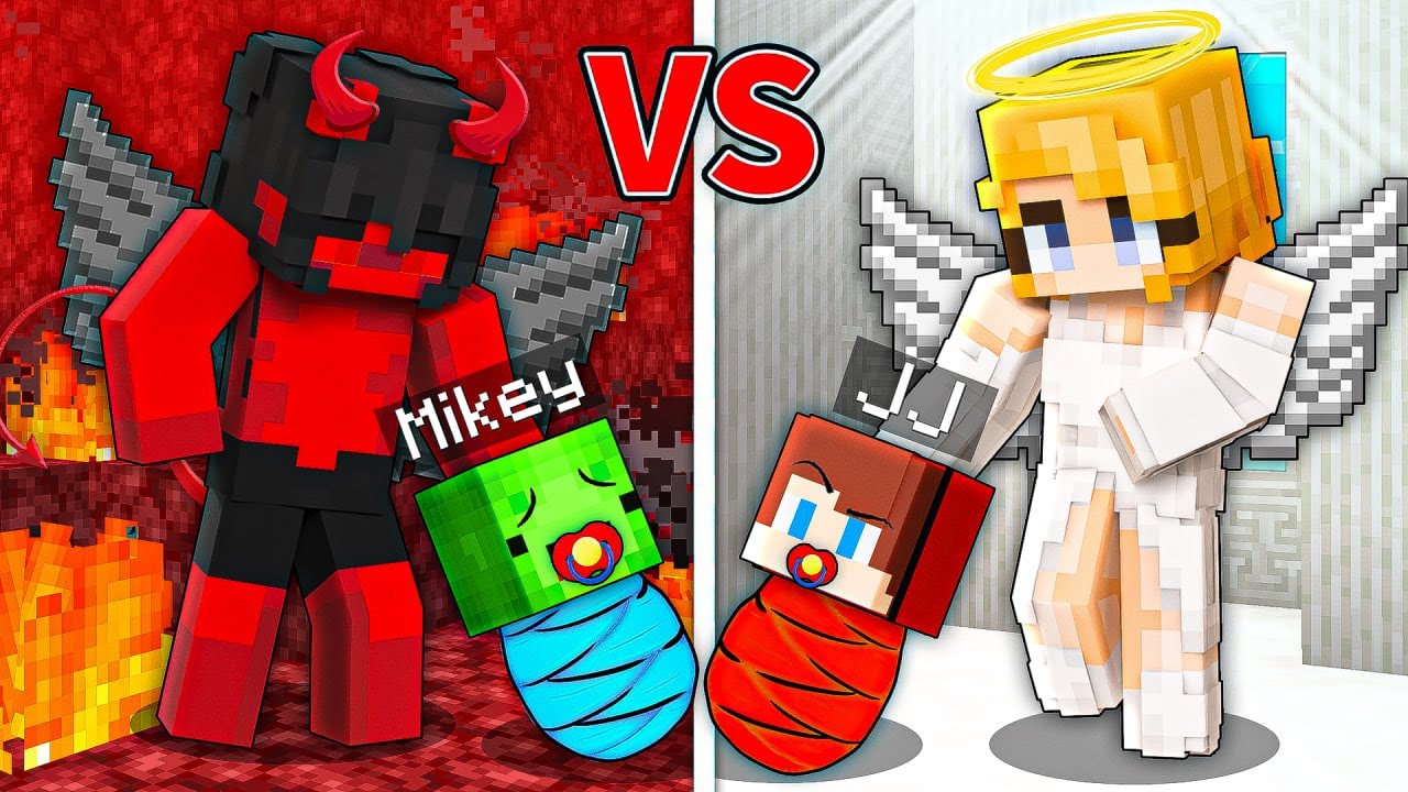 JJ and Mikey ADOPTED by ANGEL and DEVIL Family in Minecraft Challenge Maizen JJ Mikey NOOB vs ...