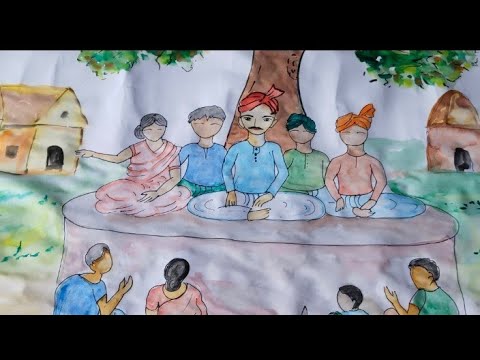 ग्राम पंचायत Gram Panchayat Art Water Colour Banaye step by step - YouTube