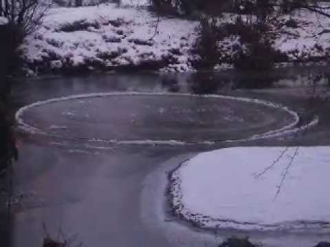 In a rare phenomenon, a huge ice disc spins in the Sheyenne River