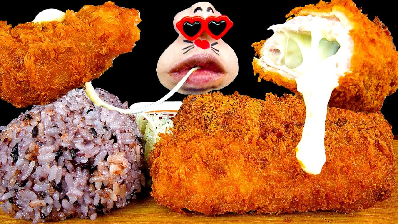 ASMR MUKBANG :) Giant Cheese Pork Cutlet Eating Show! - YouTube