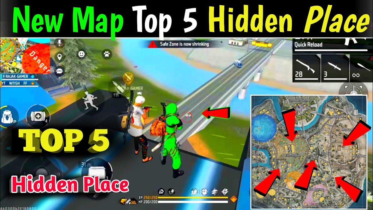 TOP 5 HIDING PLACES IN NEXTERRA FREE FIRE || BEST HIDING PLACES IN ...