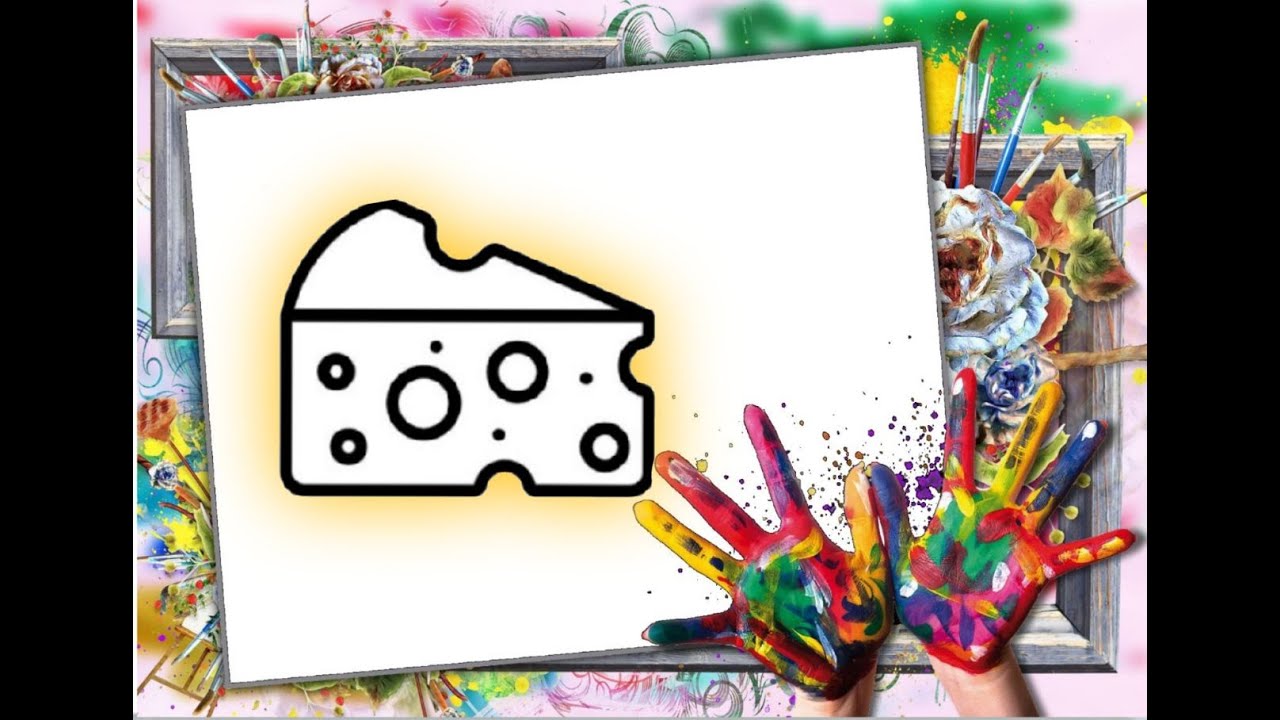 how to draw a simple outline drawing of a piece of cheese / food ...