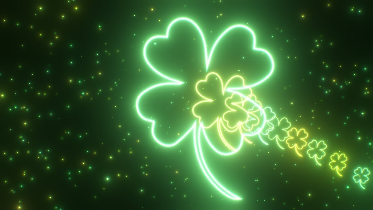 Saint Patricks Day Shamrock Four Leaf Clover Green Glow Neon Tunnel 4K ...
