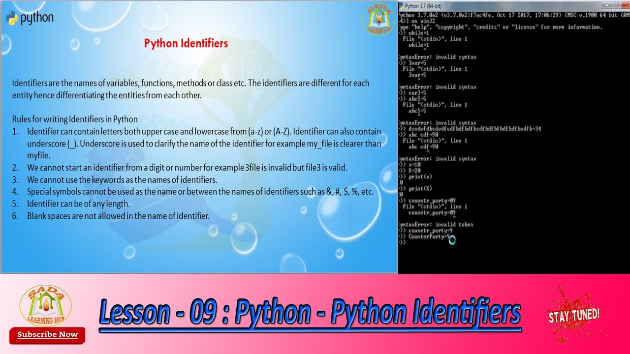 Lesson - 09 : Python3 - Python Identifiers - YouTube