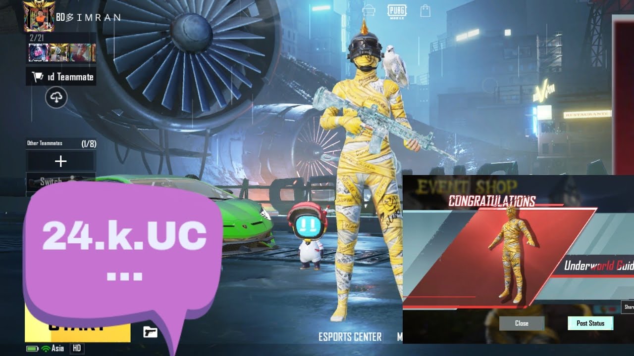 Yellow Mummy Set Mythic Lobby pubg mobile 24.k UC 🤩😍🤩 - YouTube