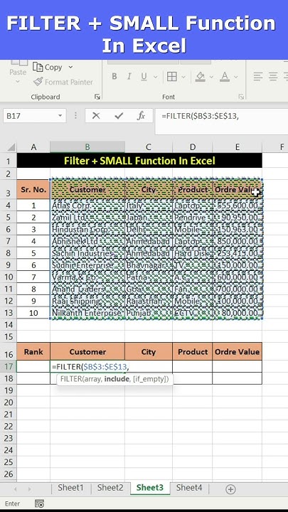 Filter Small Function In Excel Shortvideo Excelshorts Exceltutorial Shortsfeed Msexcel
