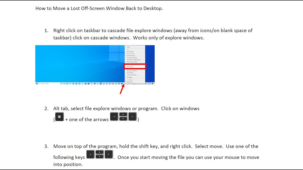 How to Move a Lost Off Screen Window Back to Desktop - YouTube