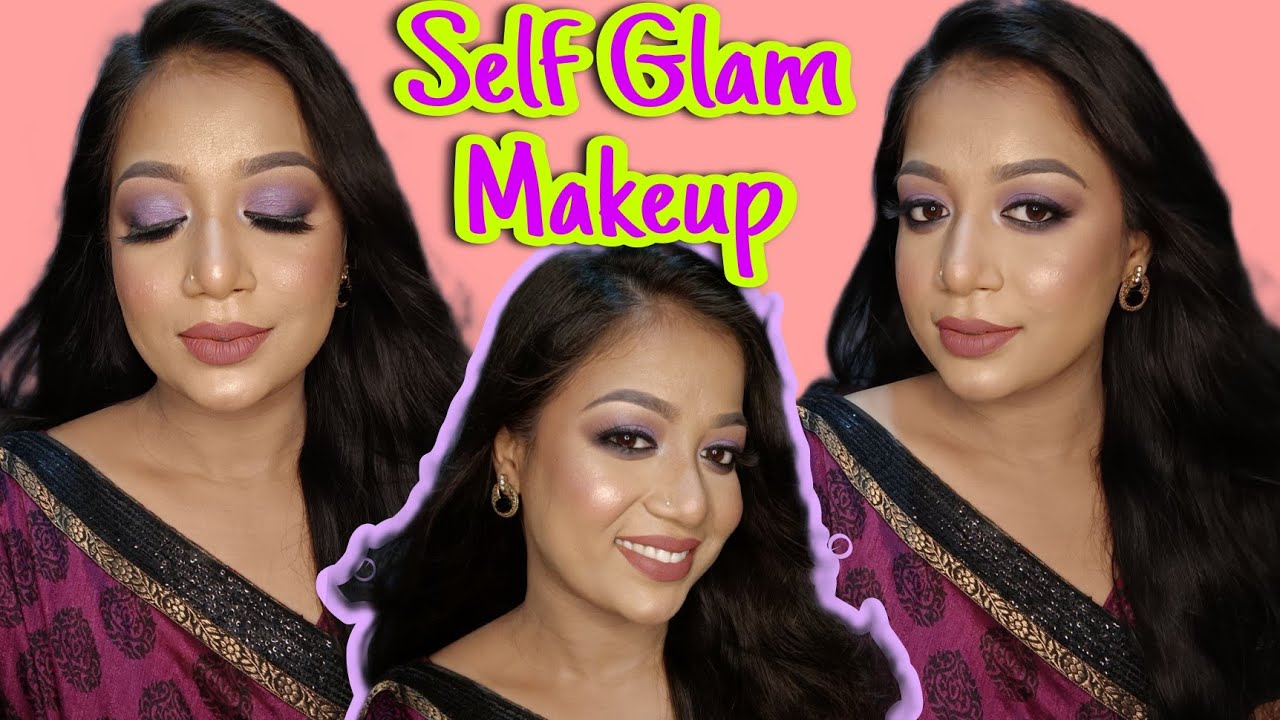 GLAM MAKEUP TUTORIAL | step by step | purple eye|#selfmakeup #sareelook #eyemakeup #glammakeup ...