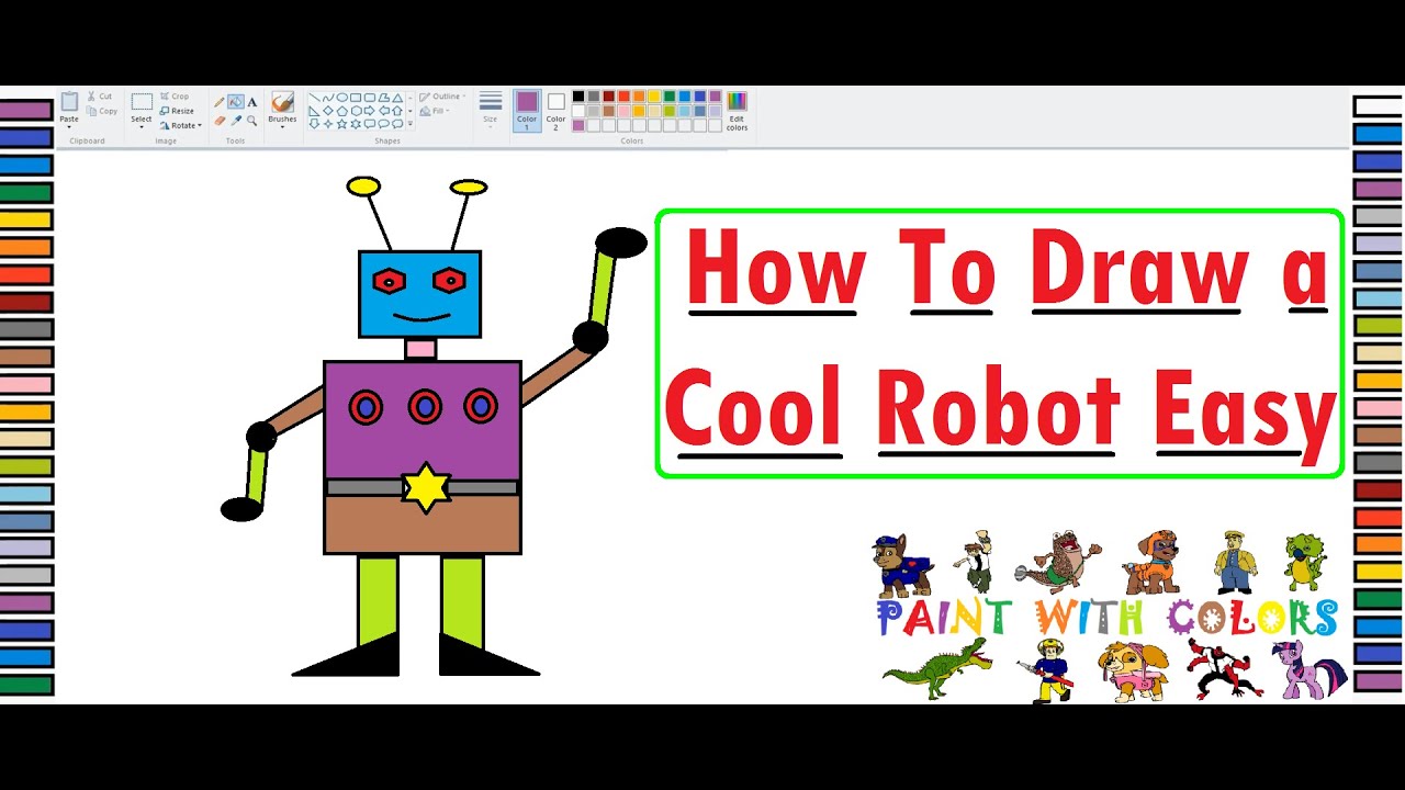 How To Draw a Cool Robot Easy - Draw Robot Step By Step - Ms Paint Draw ...