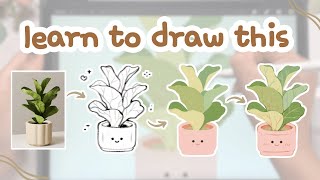 Procreate Tutorial: Draw a Cute Potted Plant Character | coloring in Procreate, digital art tutorial