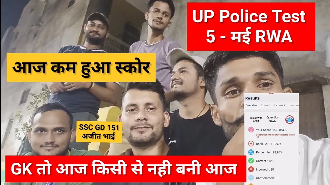 UP Police Test 5 - मई RWA ।। GK तो आज किसी से नही बनी।। आज कम हुआ स्कोर ...