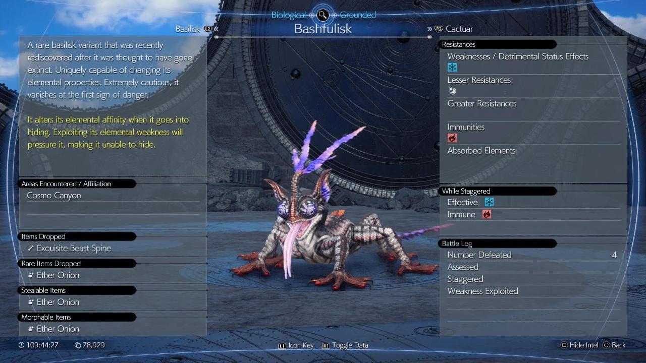 FINAL FANTASY VII REBIRTH enemy number 150 bashfulisk enemy intel - YouTube