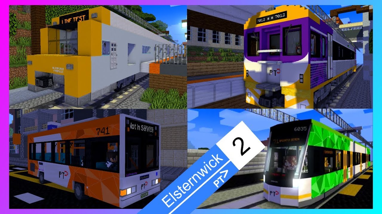 Minecraft trains, trams and buses at Elsternwick - YouTube