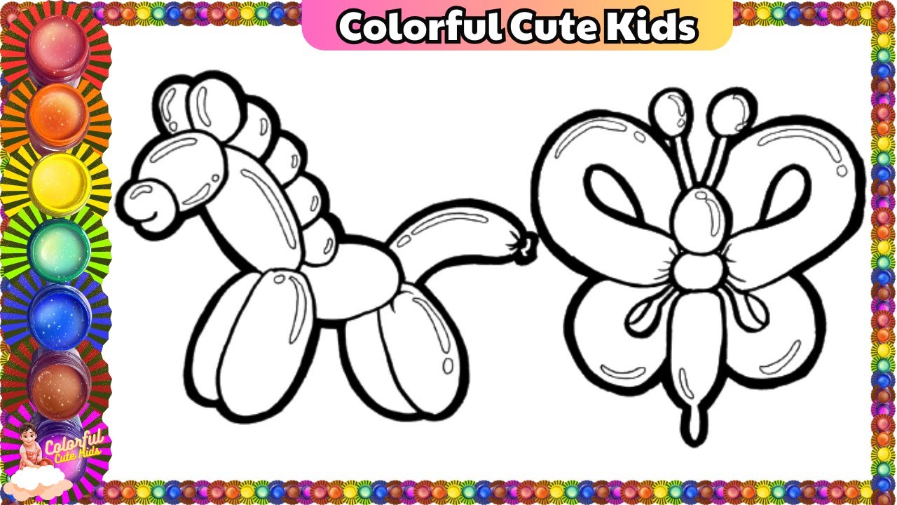 How to Draw and Color Animals Balloons, a Horse and a Butterfly 🐴🦋🎈 ...
